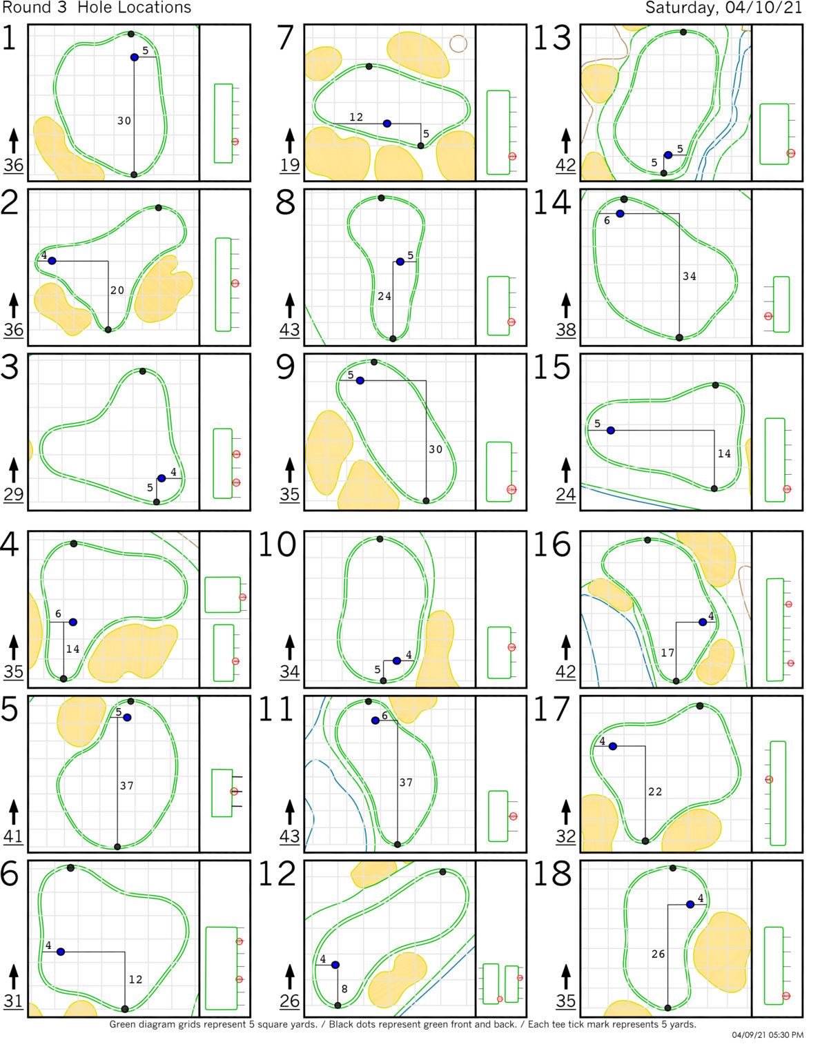 2021 Masters Saturday third round hole locations, pin placements