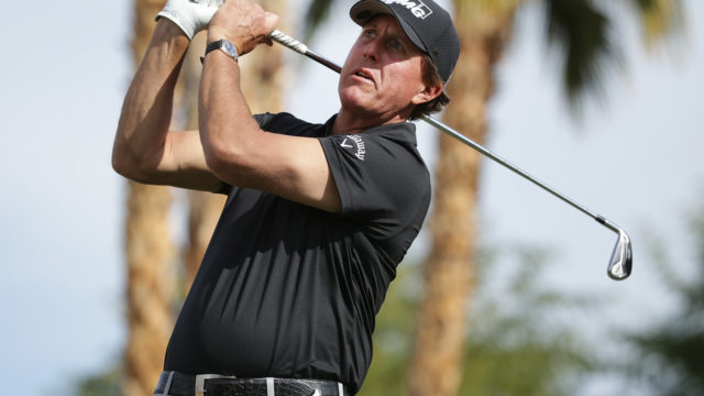 What is the logo on Phil Mickelson's hat at the 2025 Masters?